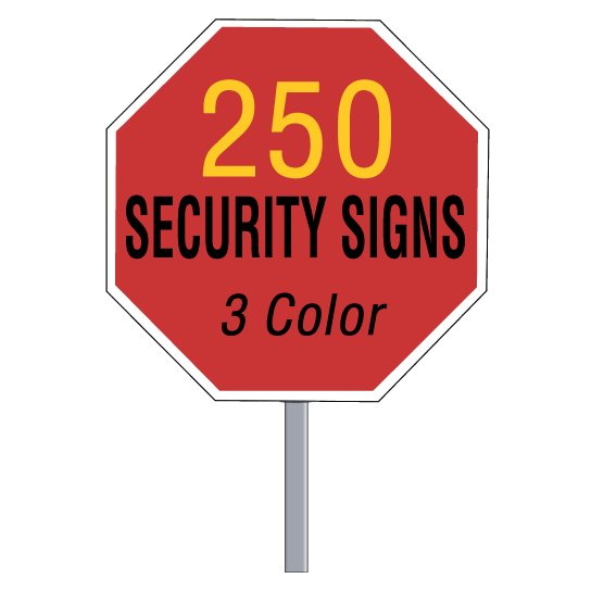 Security Yard Signs - Octagon Shape 3 Color (250 Per Box)