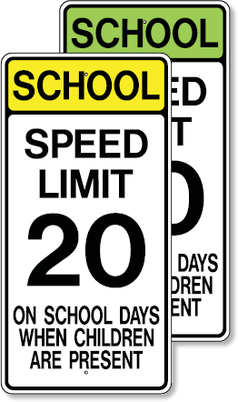 School Speed Limit 20 On School Days When Children Are Present