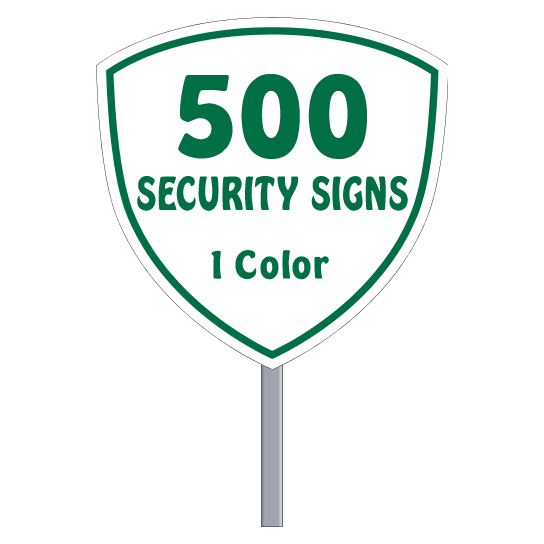 Security Yard Signs - Shield Shape 1 Color (500 Per Box)