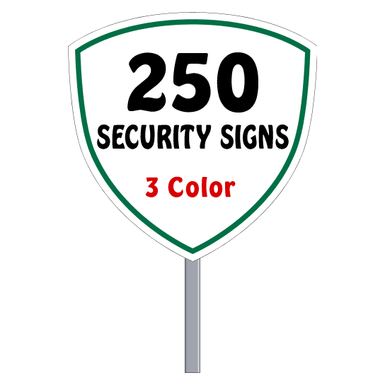 Security Yard Signs - Shield Shape 3 Color (250 Per Box)